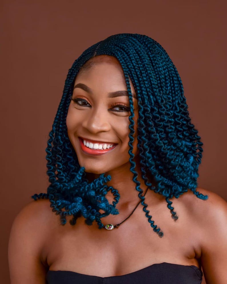 Coral Blue Middle Part Cornrow Braids With Curly Ends - Etsy