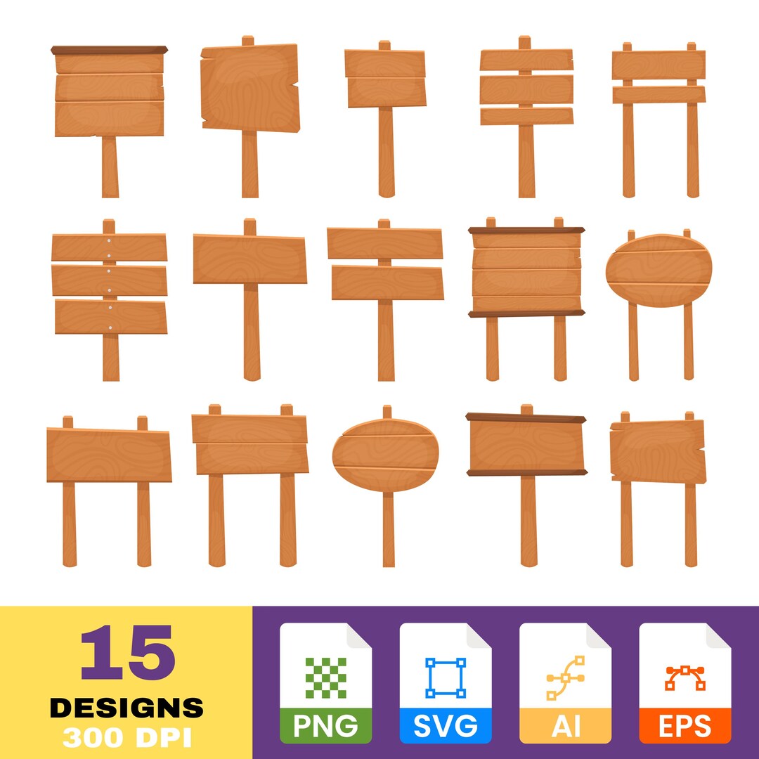 Wooden Sign Clipart | Rustic Sign Stickers | Hand-drawn Wood Boards ...