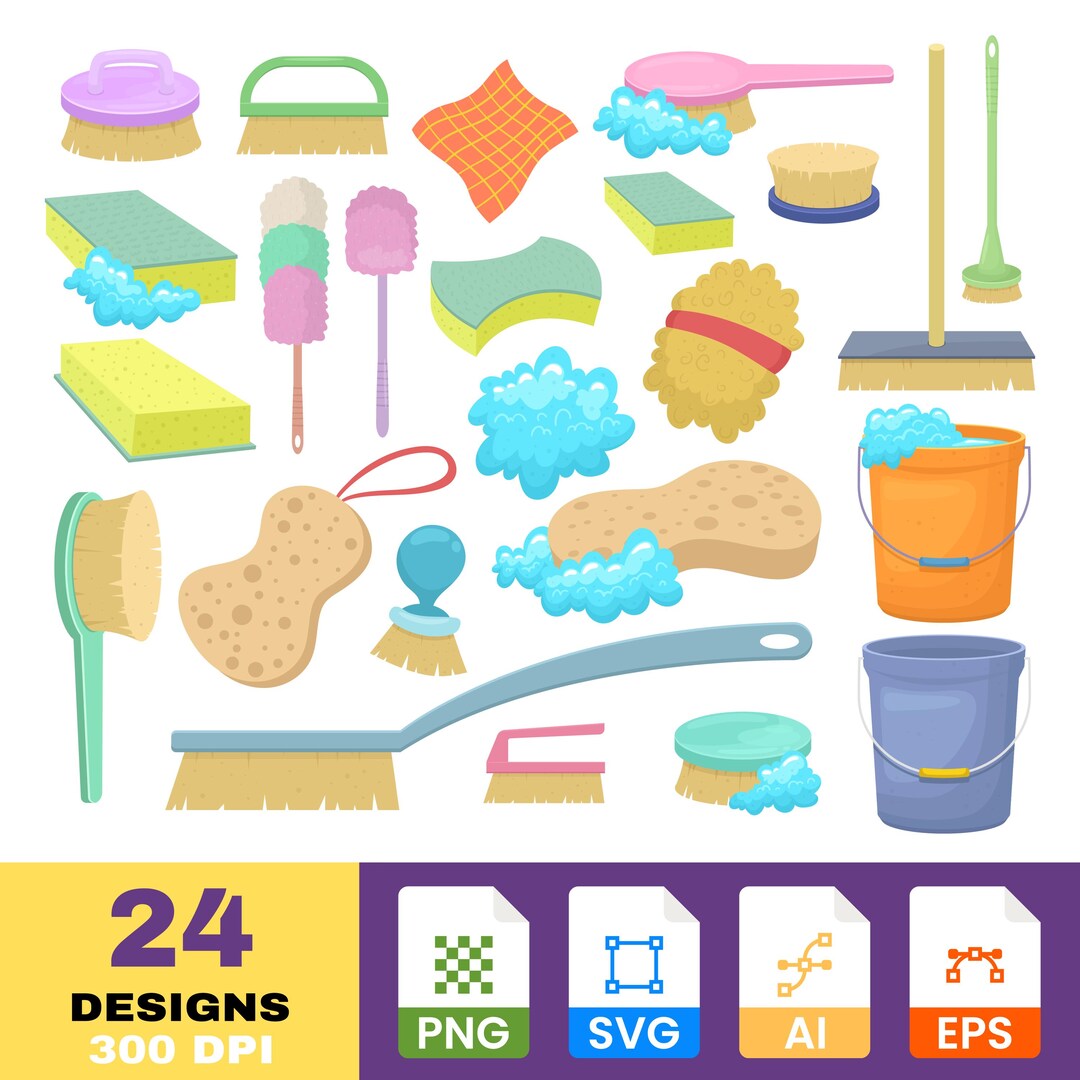 Cleaning Tools Clipart | Hand-drawn Cleaning Graphics | House Chores ...