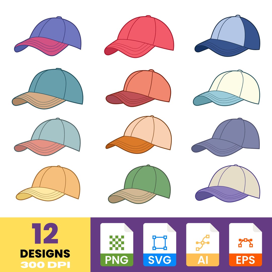 Baseball Hat Clipart | Sporty Hat Stickers | Hand-drawn Cap Clipart ...