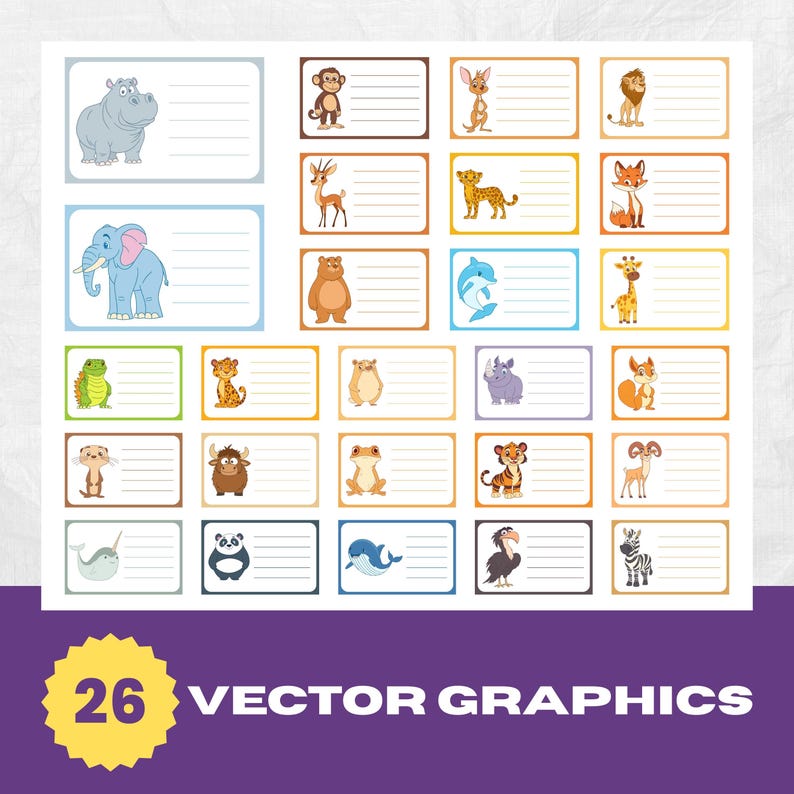 Animal Name Labels Clipart | Printable Name Tags | Cute Animal Labels ...