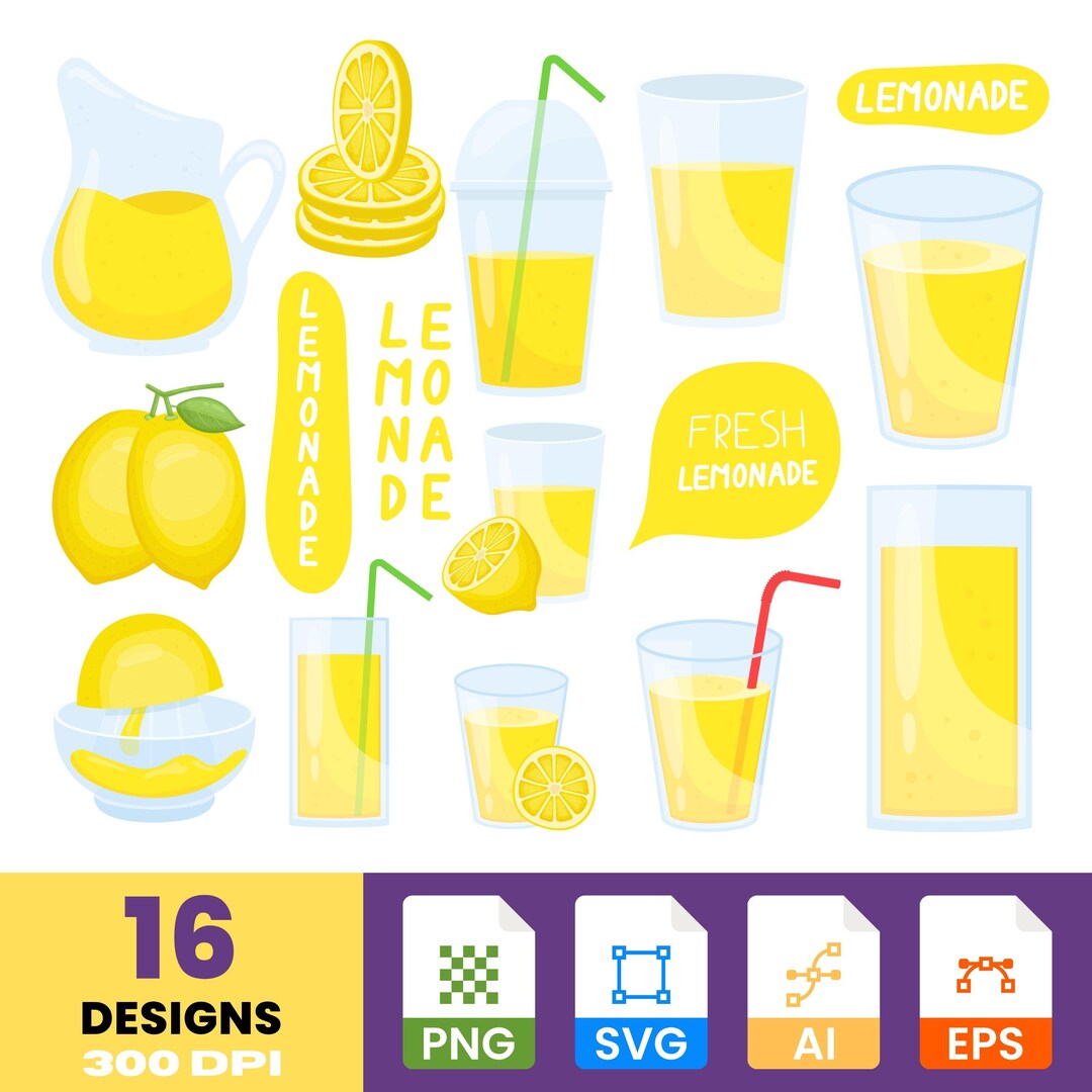 Lemonade Clipart Bundle | Summer Drink Clipart | Hand-drawn Lemonade ...