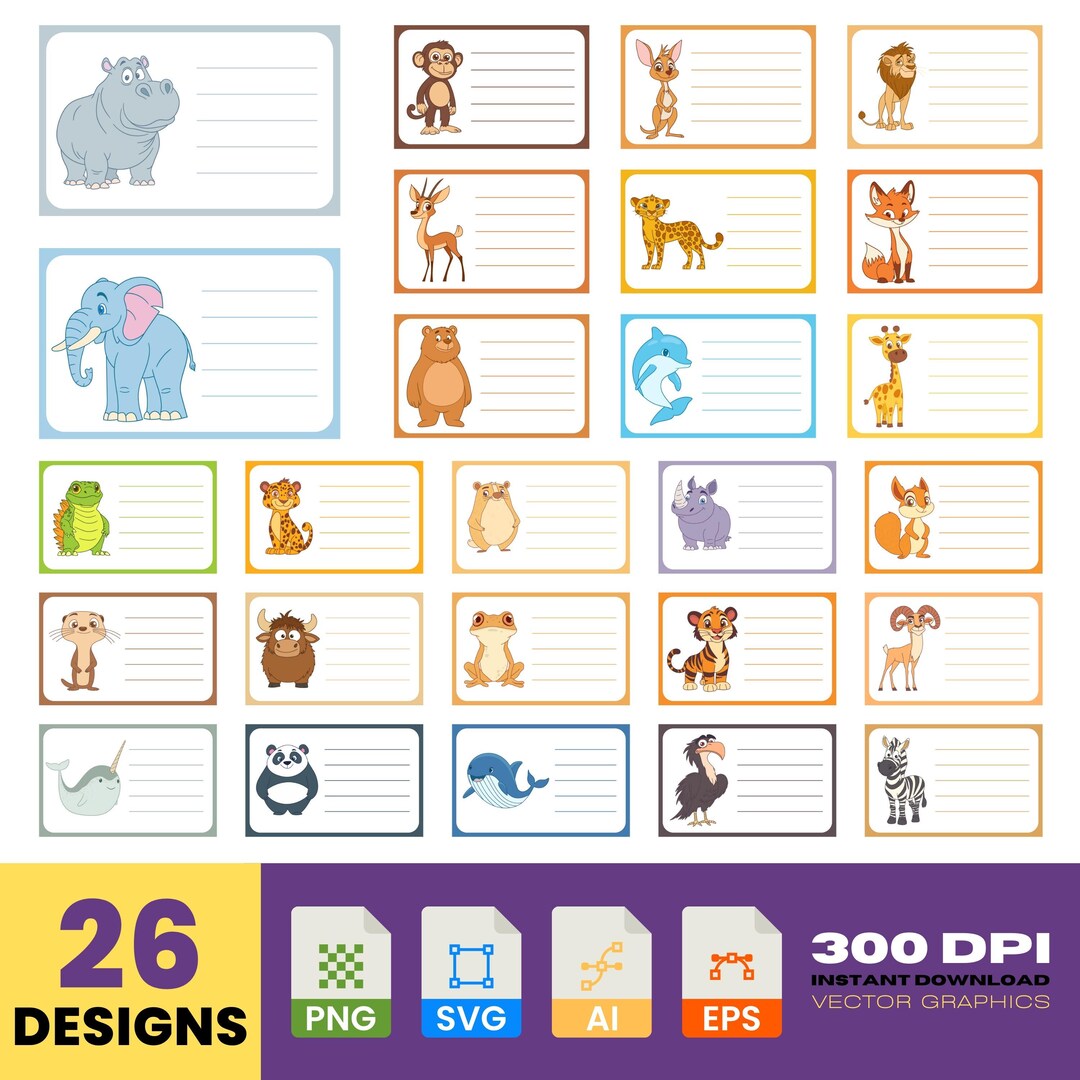 Animal Name Labels Clipart | Printable Name Tags | Cute Animal Labels ...