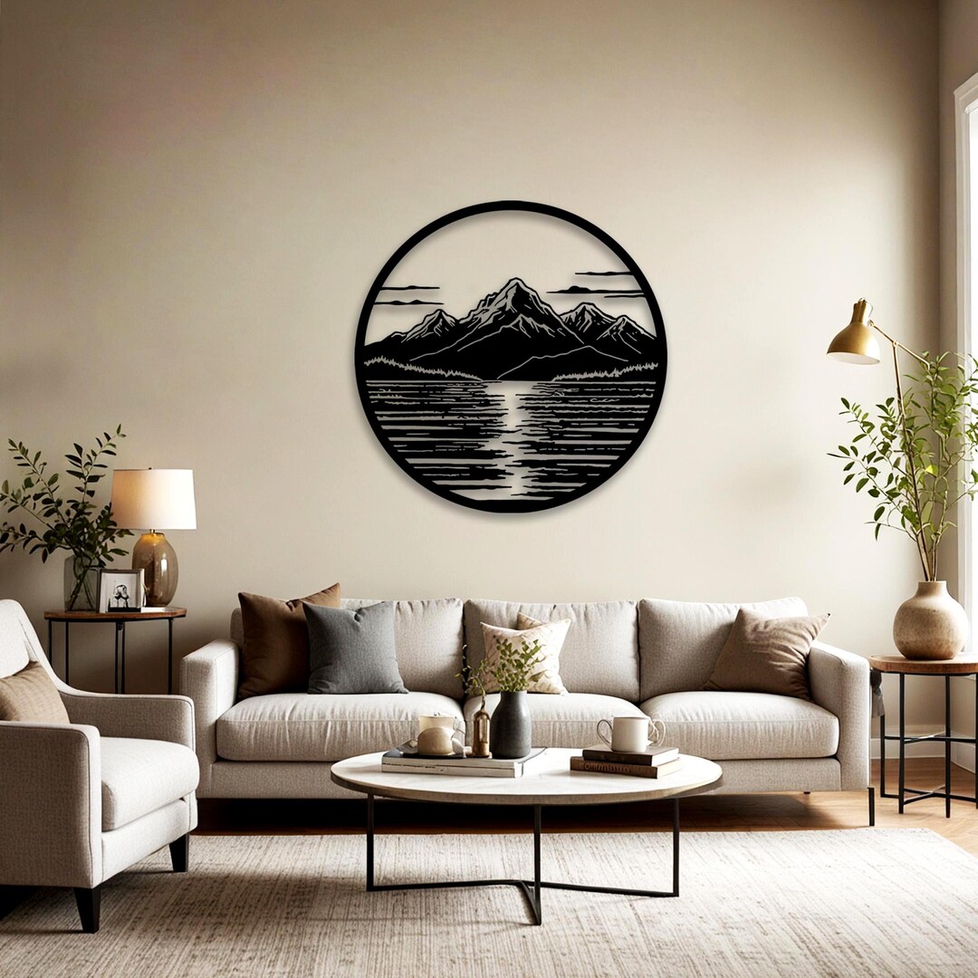 Mountain and Lake Metal Wall Decor, Landscape Wall Hangings, Forest ...