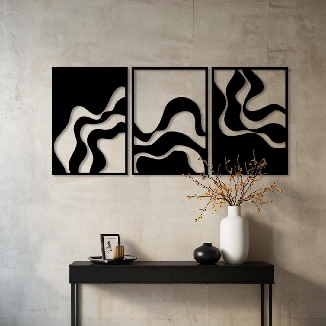 Abstract Metal Wall Art Set of 3, Modern Minimalist Wall Sculpture ...