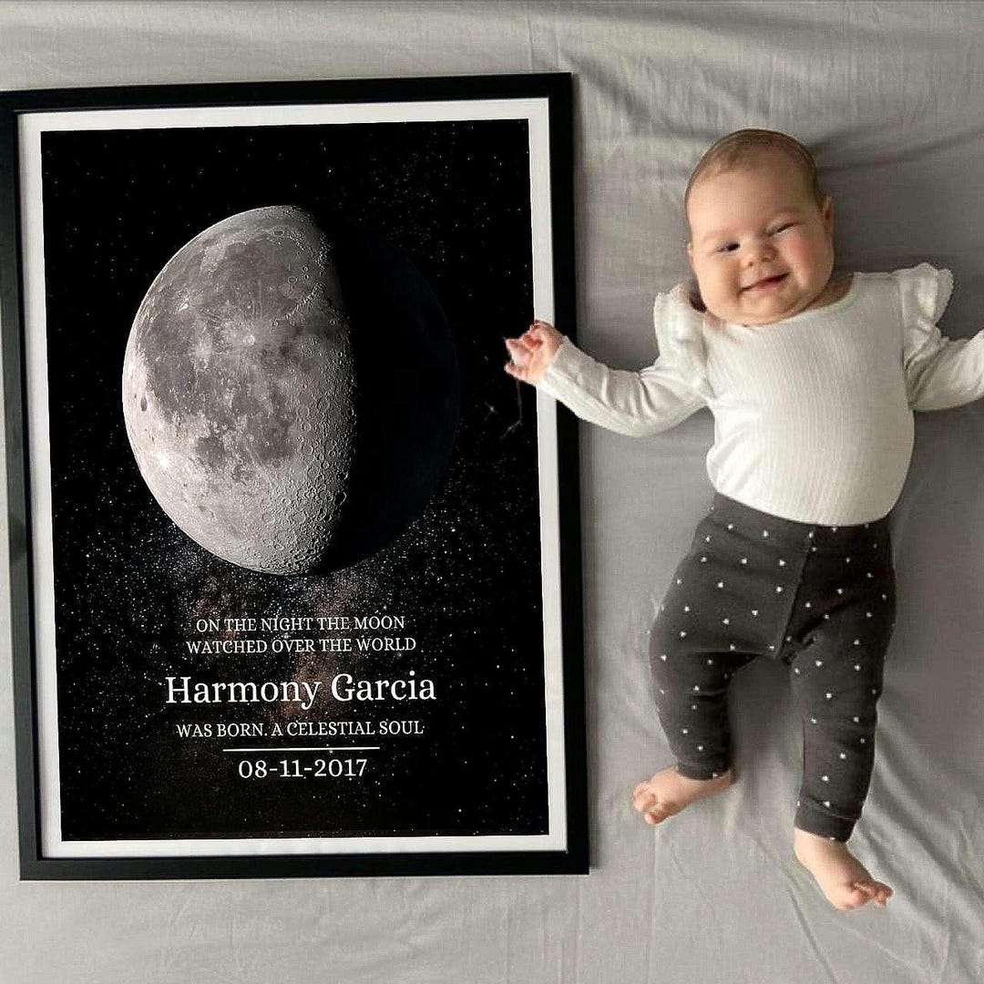 Custom Moon Phase Print Kids, Birth Moon Phase Printable Personalized ...