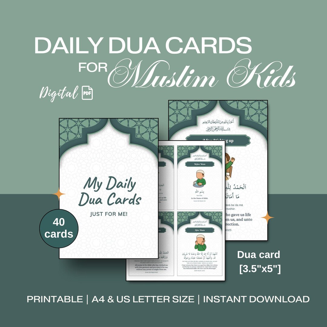 Authentic Islamic Dua Cards for Kids, 35 Daily Duas With Arabic, English, Transliteration ...