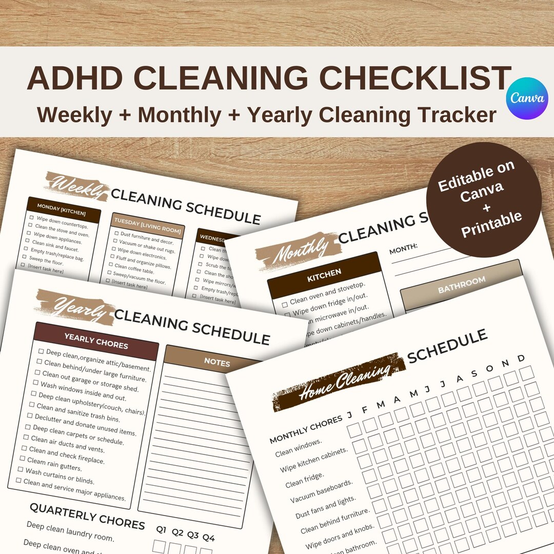 ADHD Checklist Planner Template 2025 ADHD Cleaning Checklist Schedule ...