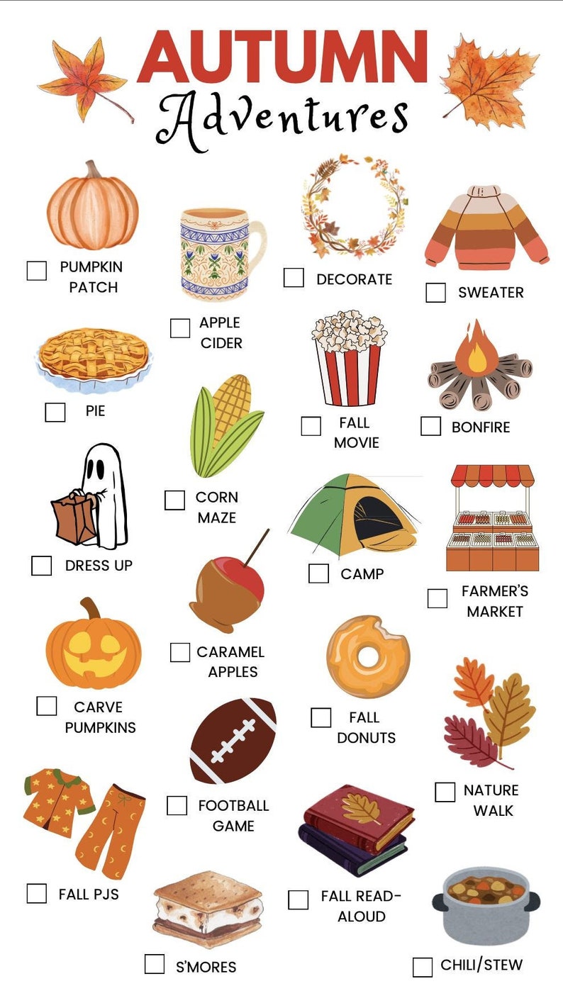 Fall Bucket List, Autumn Bucket List, Autumn Adventure List, Fall ...