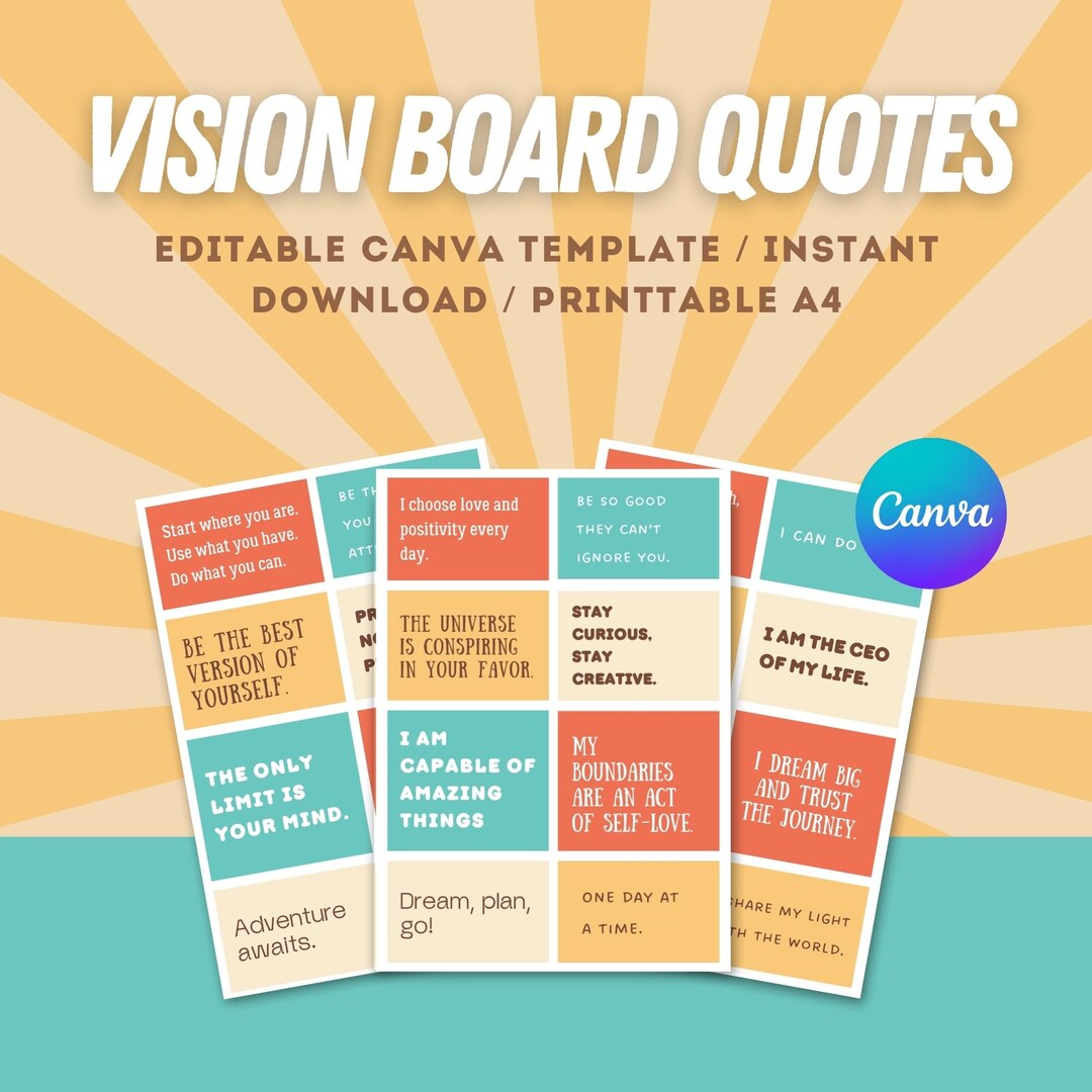 Retro-themed Vision Board Quotes – Printable & Editable Canva Template ...