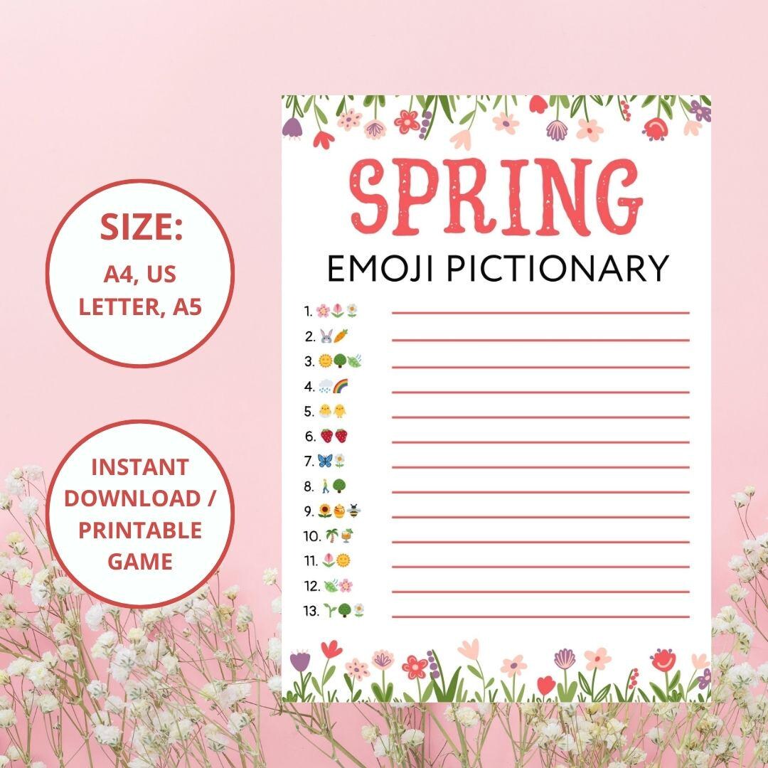 Spring Emoji Pictionary – Fun Printable Game for All Ages! | A4, US ...