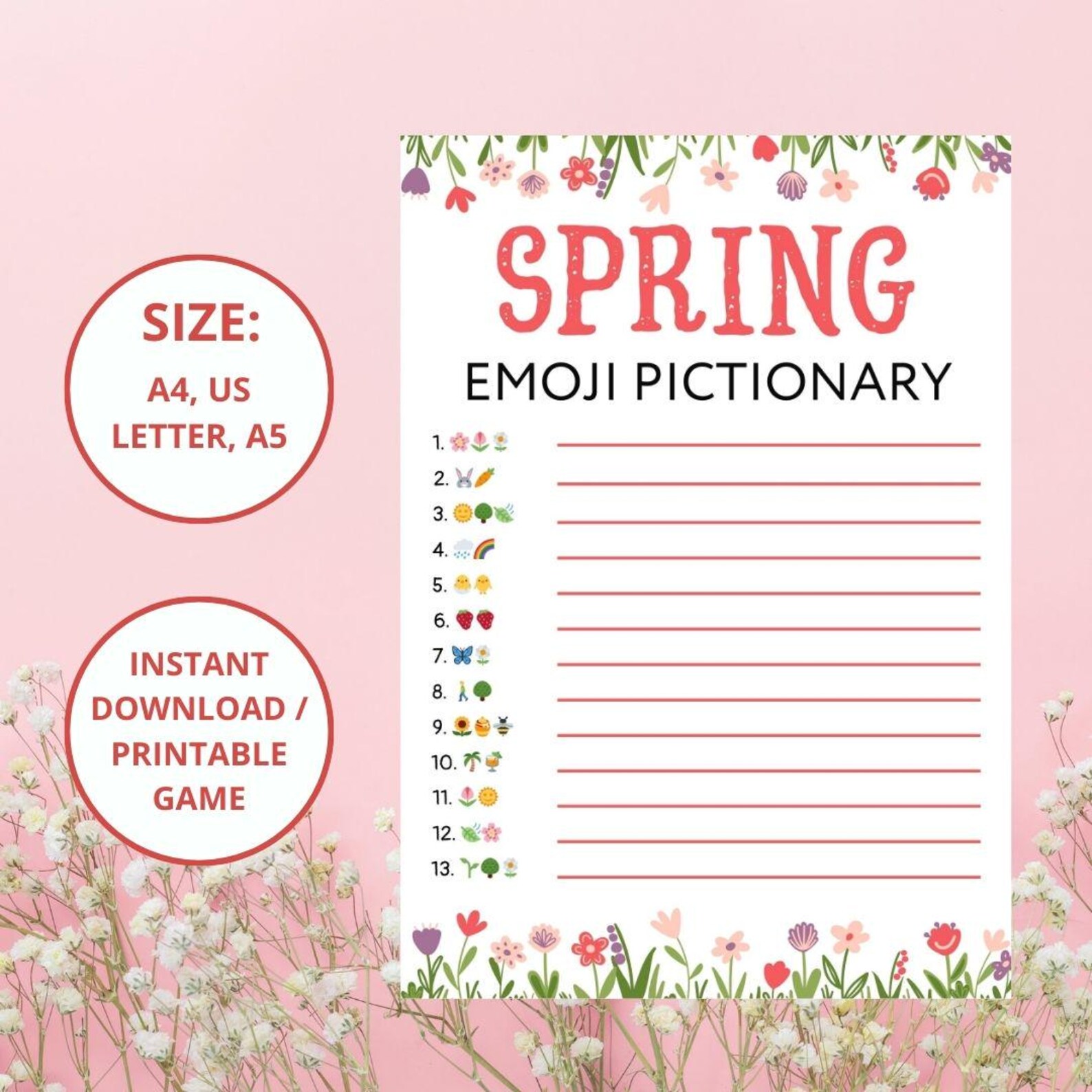 Spring Emoji Pictionary – Fun Printable Game for All Ages! | A4, US ...