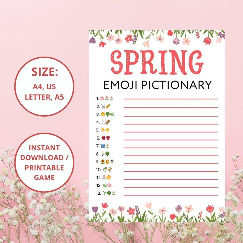 Spring Emoji Pictionary – Fun Printable Game for All Ages! | A4, US ...