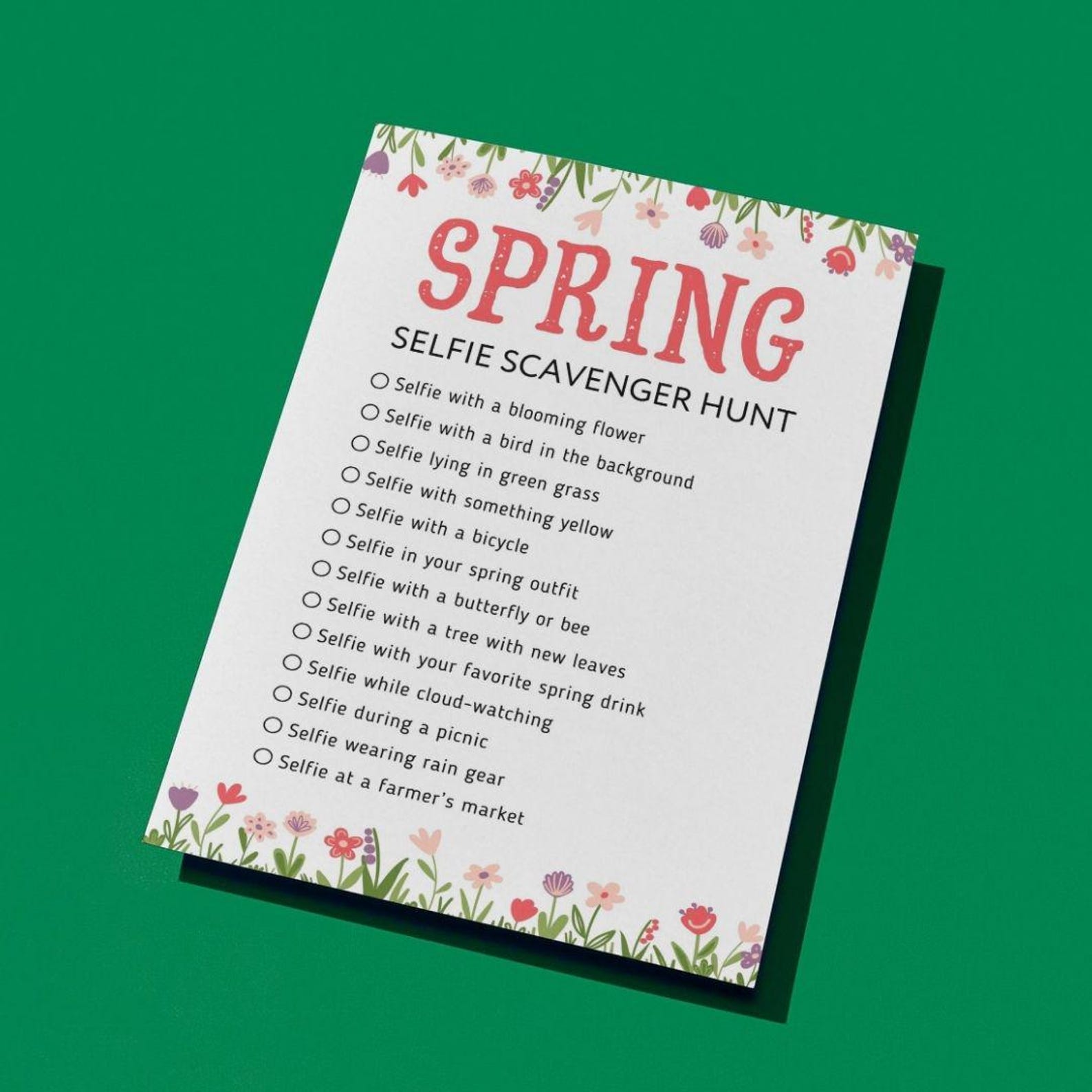 Spring Selfie Scavenger Hunt: Fun Printable Game (instant Download) - Etsy