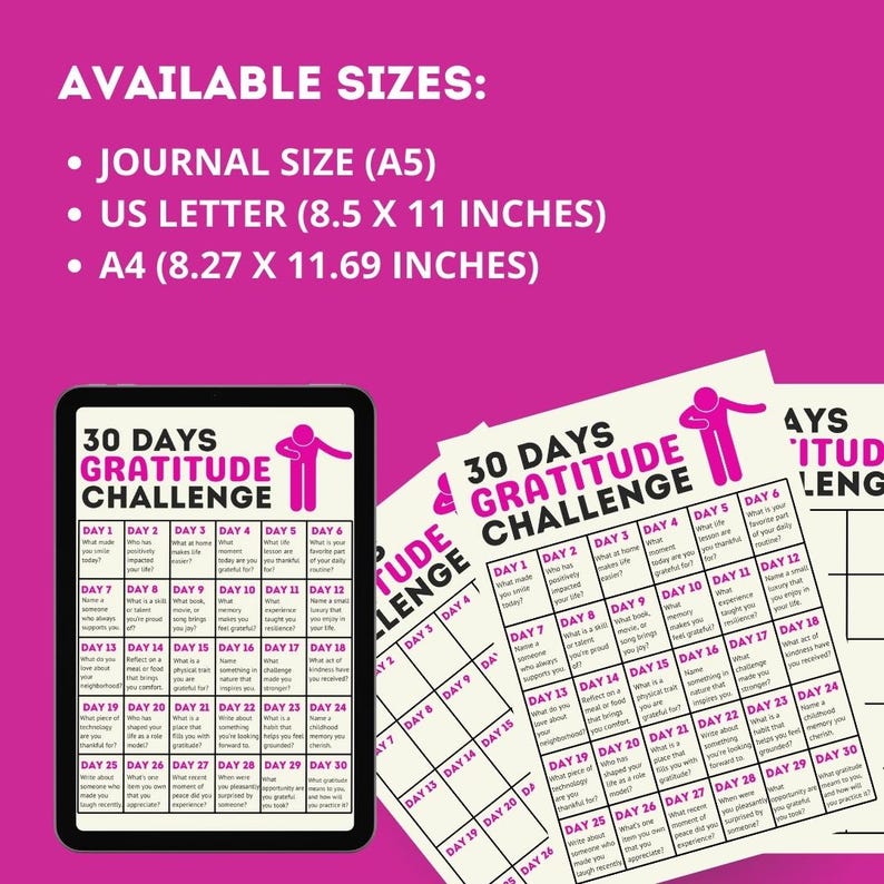 30-day Gratitude Challenge Printable | Daily Prompts for Mindfulness ...