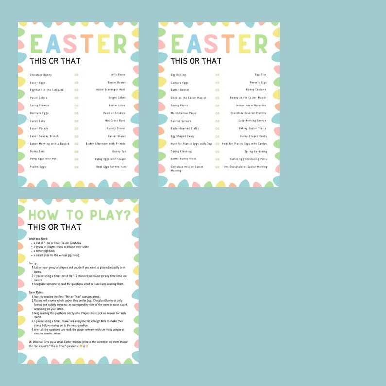 Easter "this or That" Game – Printable Fun for All Ages! | A4, US ...