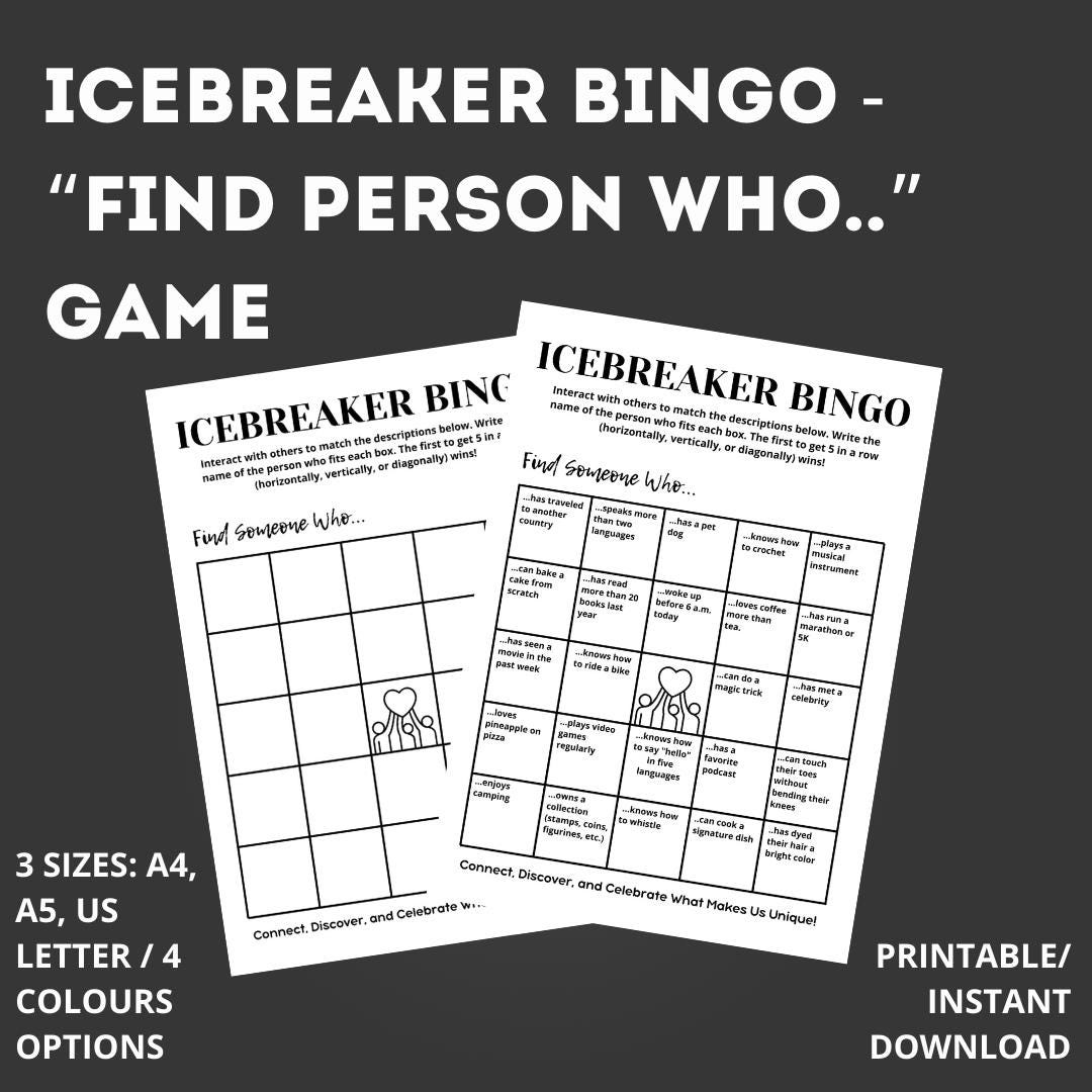 Icebreaker Bingo Game: Find Someone Who, Parties & Classrooms (digital ...