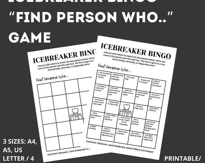 Icebreaker Bingo Find Someone Who Printable Icebreaker Cards Mingle ...