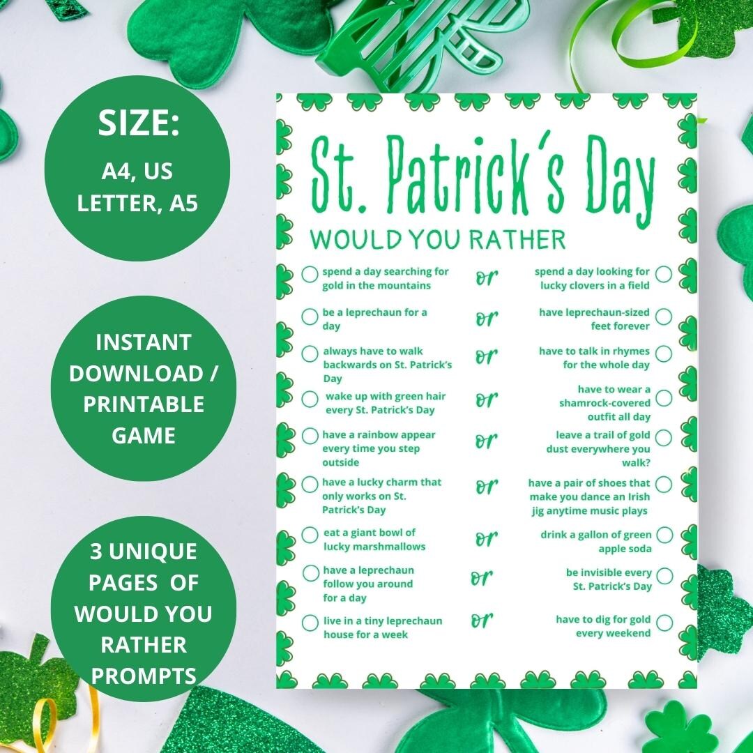 St. Patrick's Day Would You Rather Game – Printable Party Activity ...