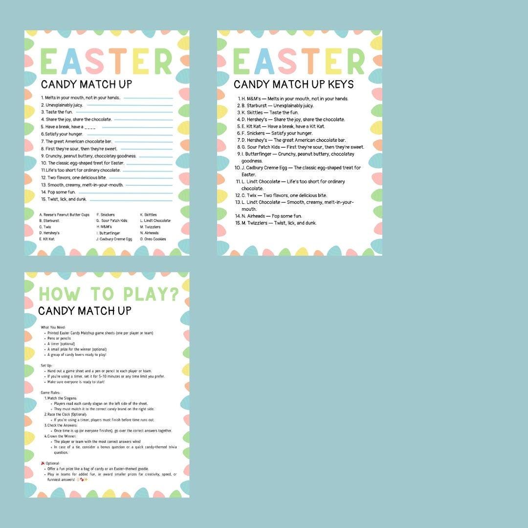 Easter Candy Matchup – Fun Printable Game for All Ages! | A4, US Letter, A5 | Instant Download ...