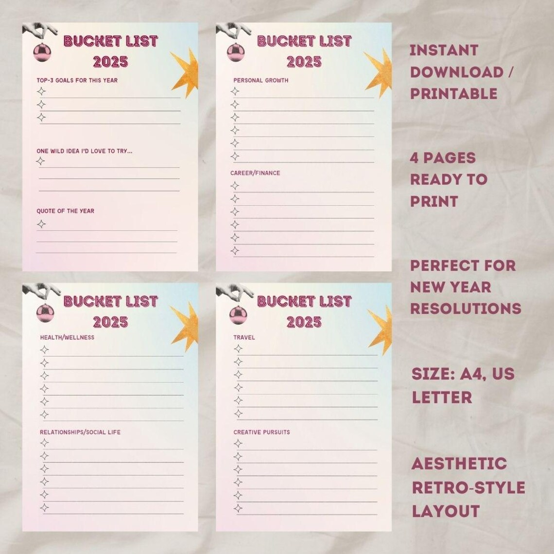 Plan Your Future in Style With Retro 2025 Printable Set: Planner, Bingo ...