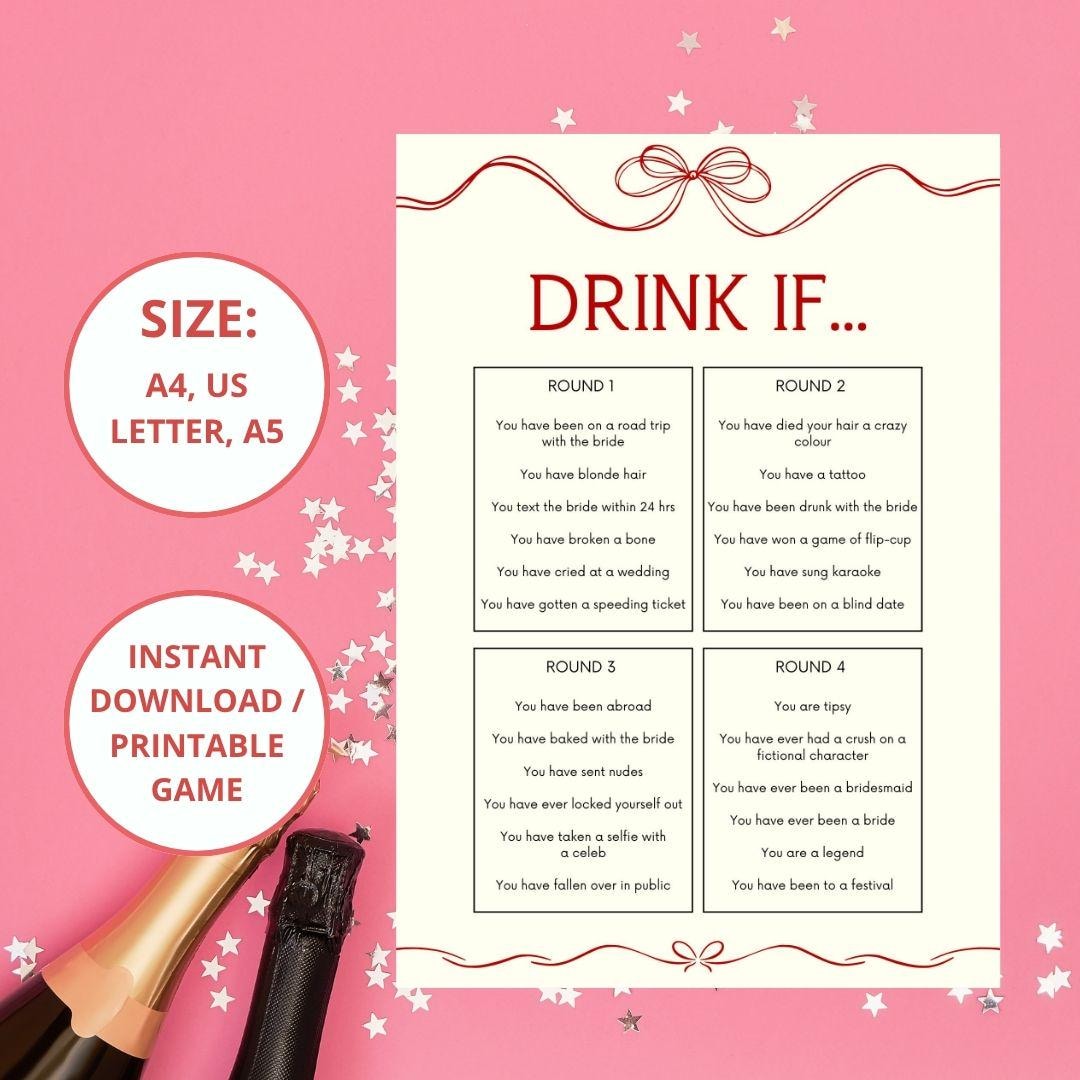 Drink If Game: Printable Bachelorette Party Drinking Game (digital ...