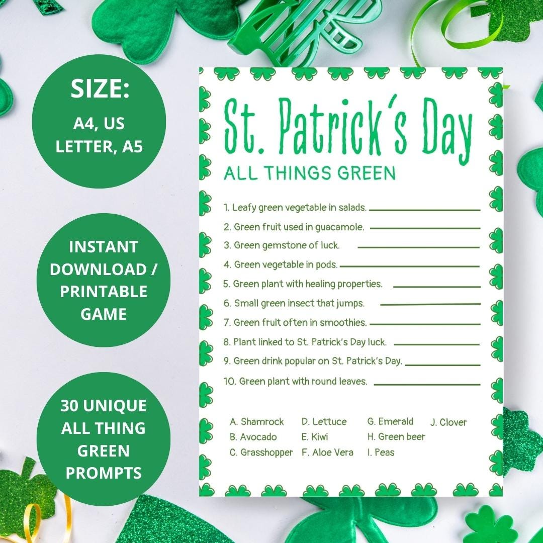 All Things Green St. Patrick's Day Matching Game – Fun and Educational ...