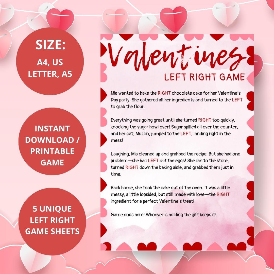 Valentine’s Day Left Right Game | Fun Printable Gift Exchange Story ...