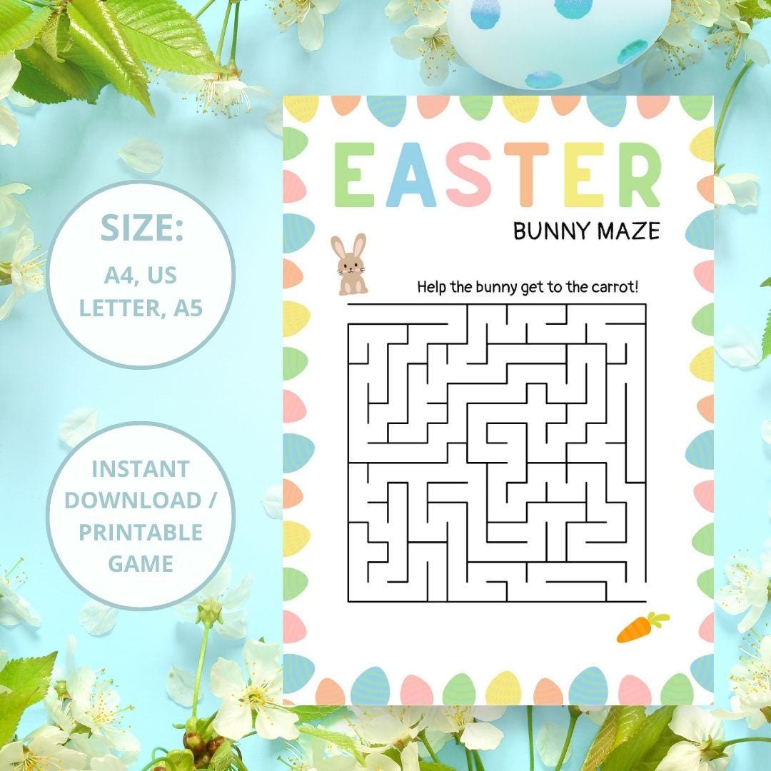 Easter Bunny Maze: Fun Printable Game for Kids (digital Download) - Etsy
