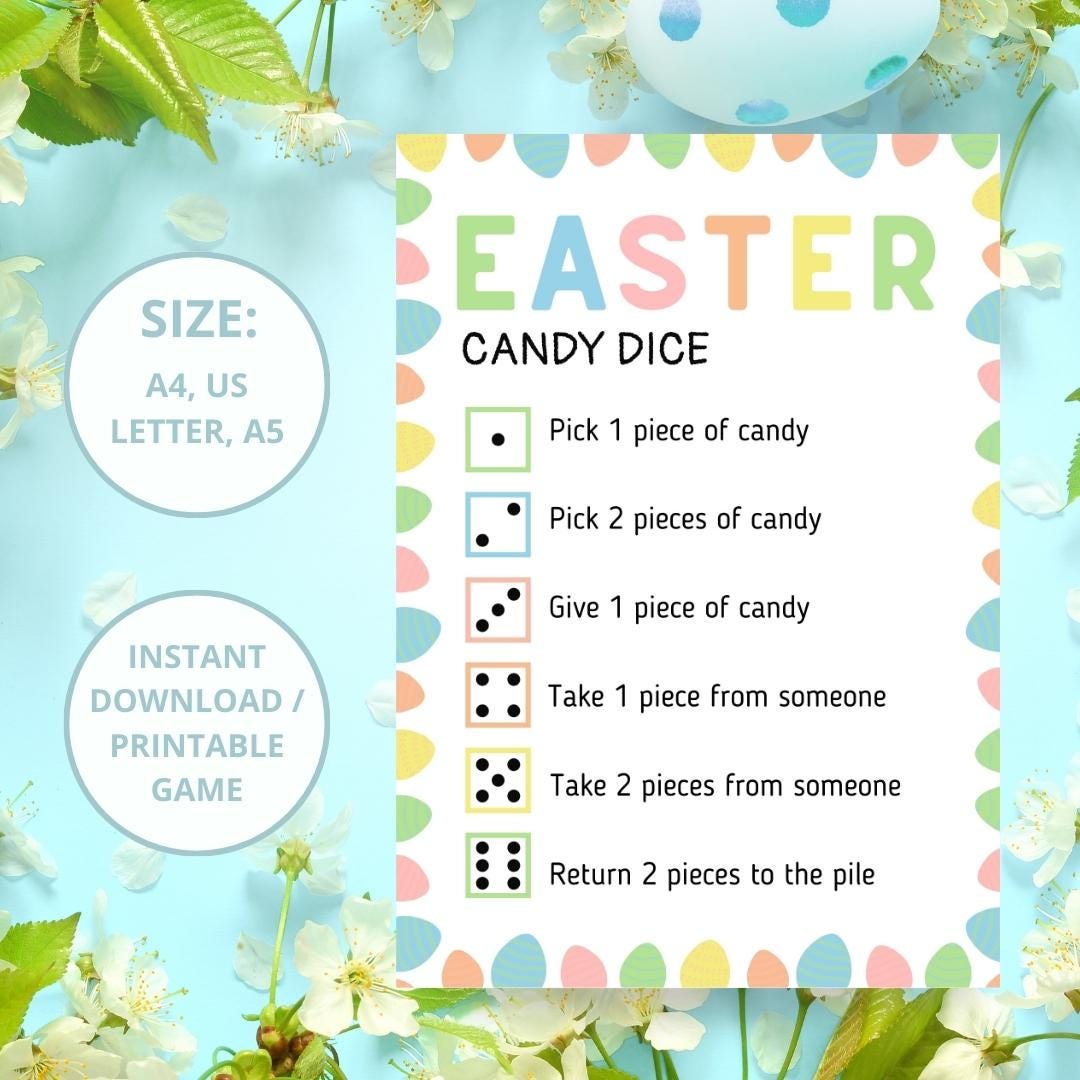 Easter Candy Dice Game – Fun Printable Easter Game for Kids & Families ...