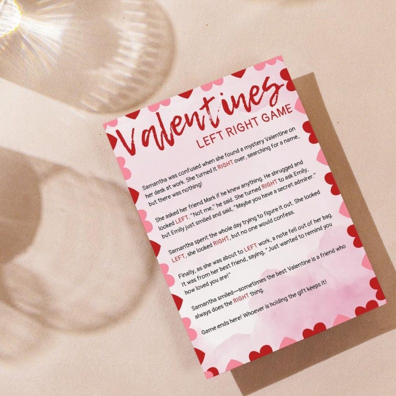 Valentine's Day Left Right Game: Fun Gift Exchange (instant Download ...