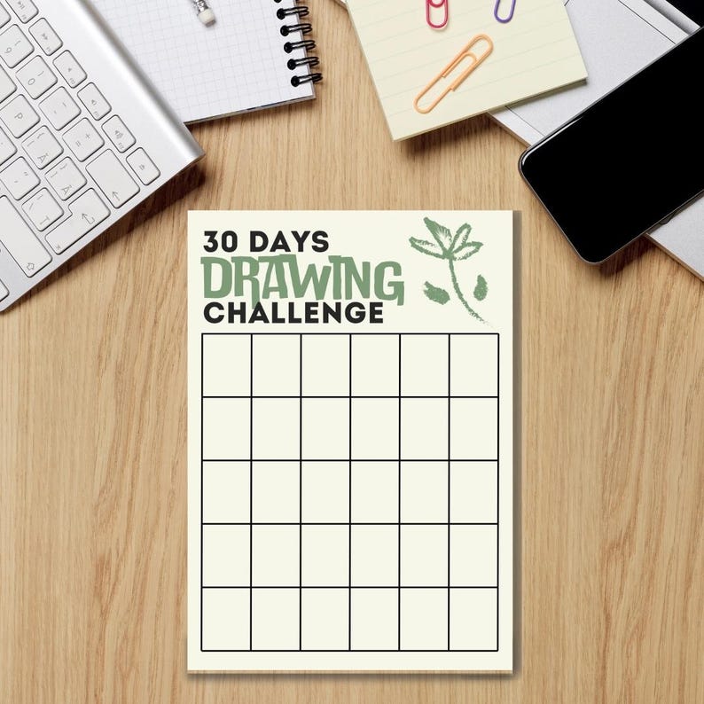 30-day Drawing Challenge Printable | Prefilled & Blank Templates for ...