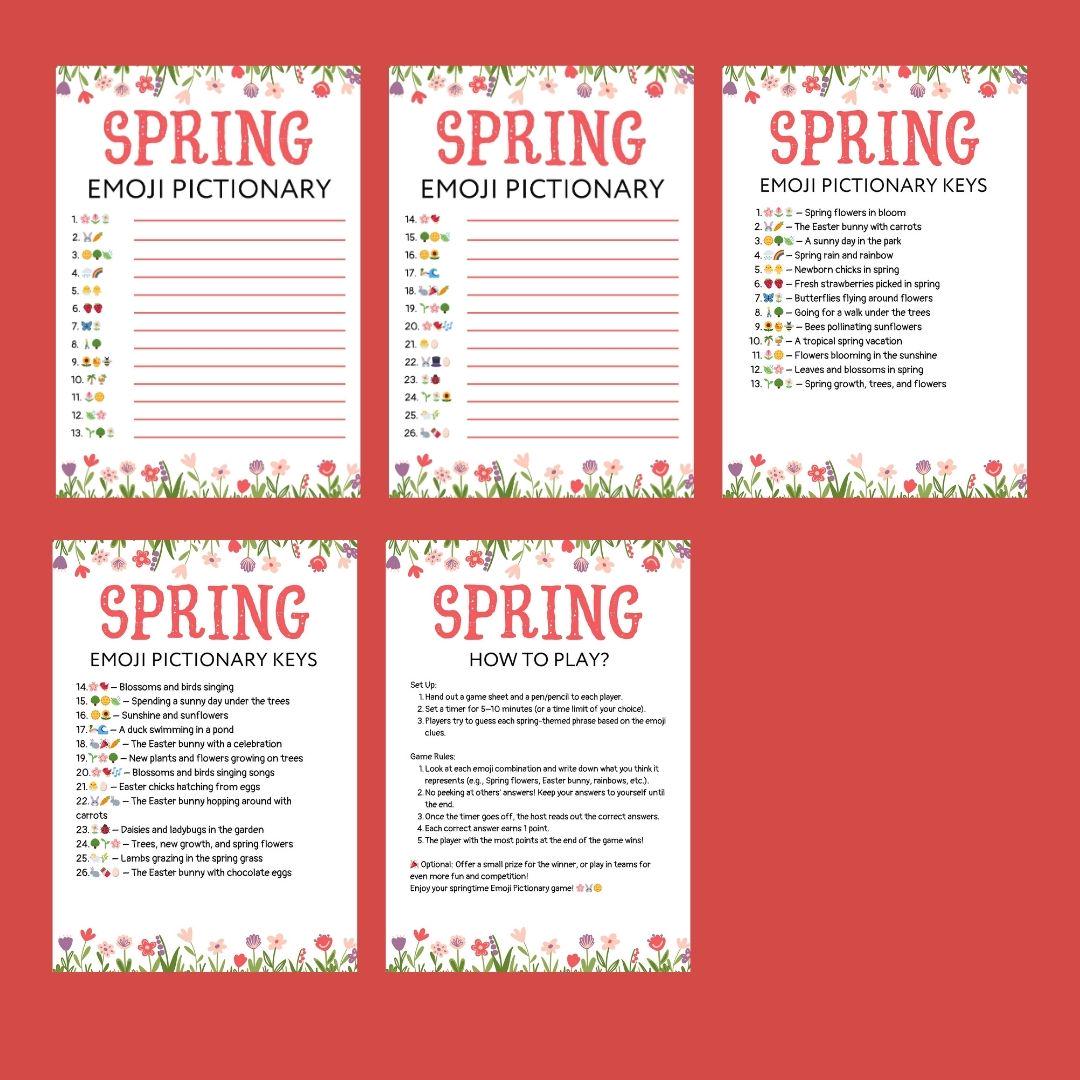 Spring Emoji Pictionary – Fun Printable Game for All Ages! | A4, US ...