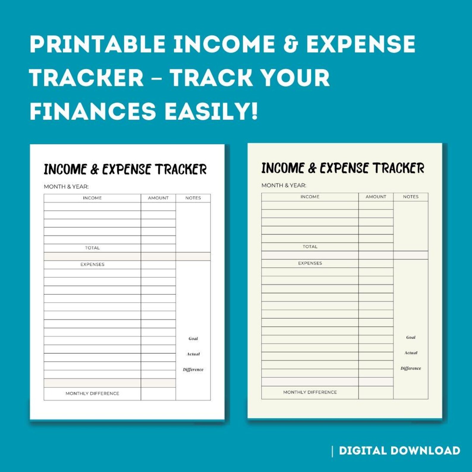 Printable Income & Expense Tracker – Track Your Finances Easily! | A4 ...