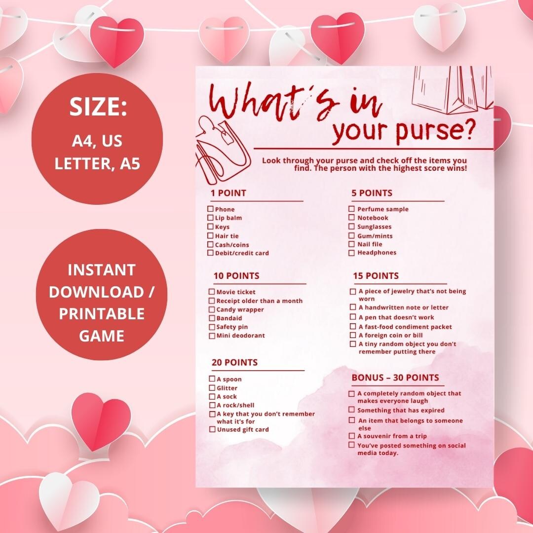 What’s in Your Purse Game - Fun Galentine’s Day Party Game, Bridal ...