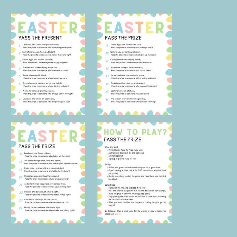 Easter Pass the Prize – Fun Printable Game for Easter Parties, Family ...