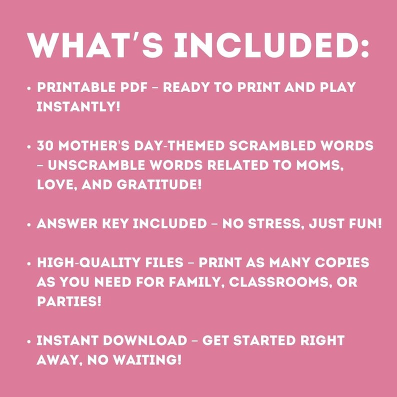 Mother's Day Word Scramble – Fun & Engaging Printable Game! | A4, US ...