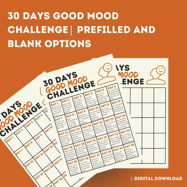 30-day Good Mood Challenge Printable | Daily Happiness Prompts | Self ...