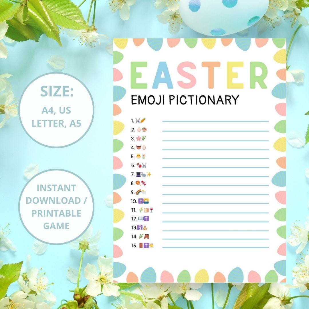 Easter Emoji Pictionary Game: Fun Printable Activity (instant Download ...