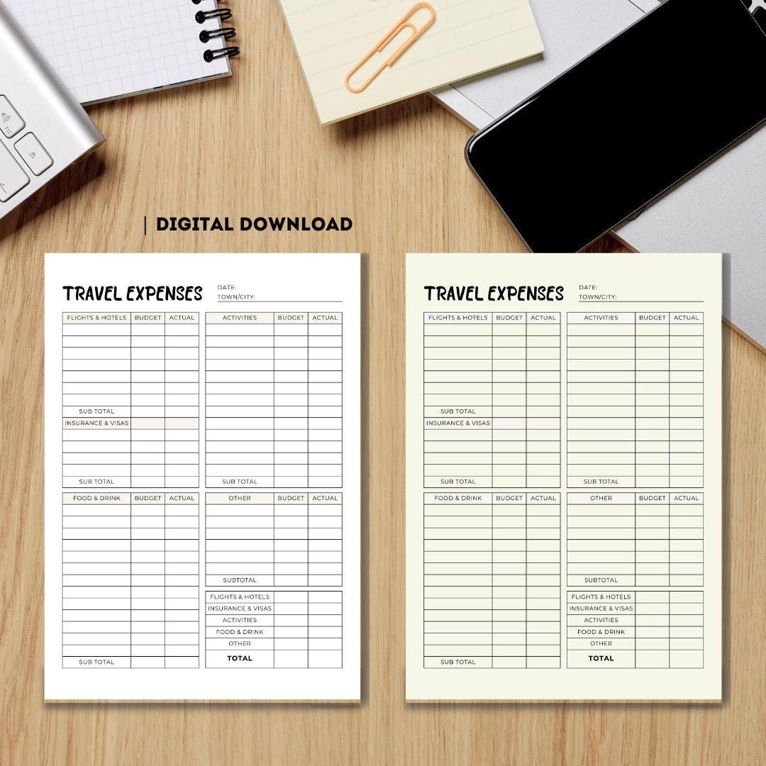 Travel Expenses Tracker – Printable Budget Sheet for Organized Trip ...