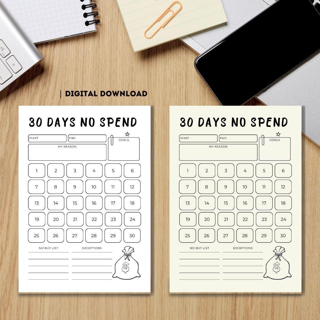 30-day No Spend Challenge Tracker: Budget Planner (digital Download) - Etsy