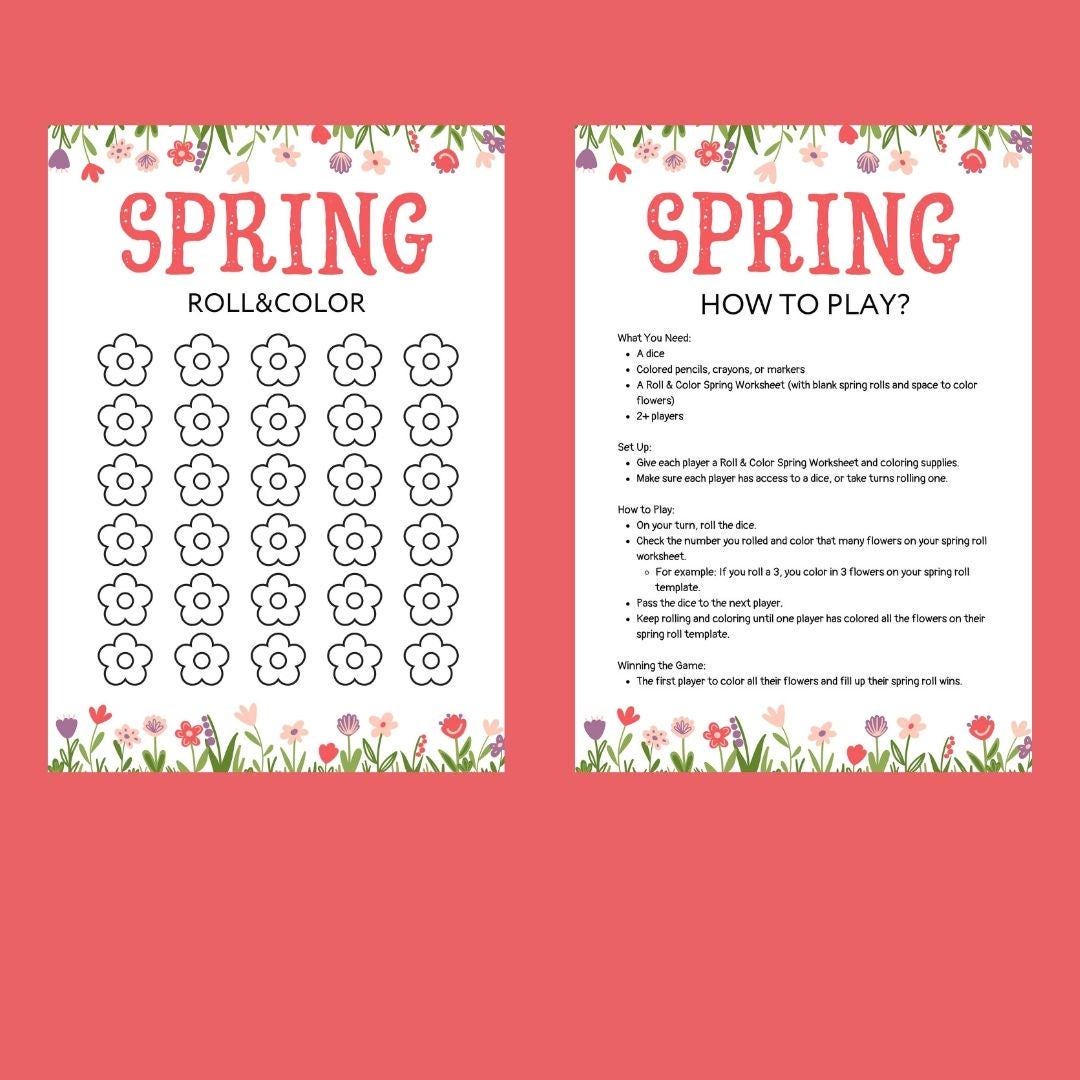 Spring Roll & Color Game: Printable Flower Activity (digital Download ...