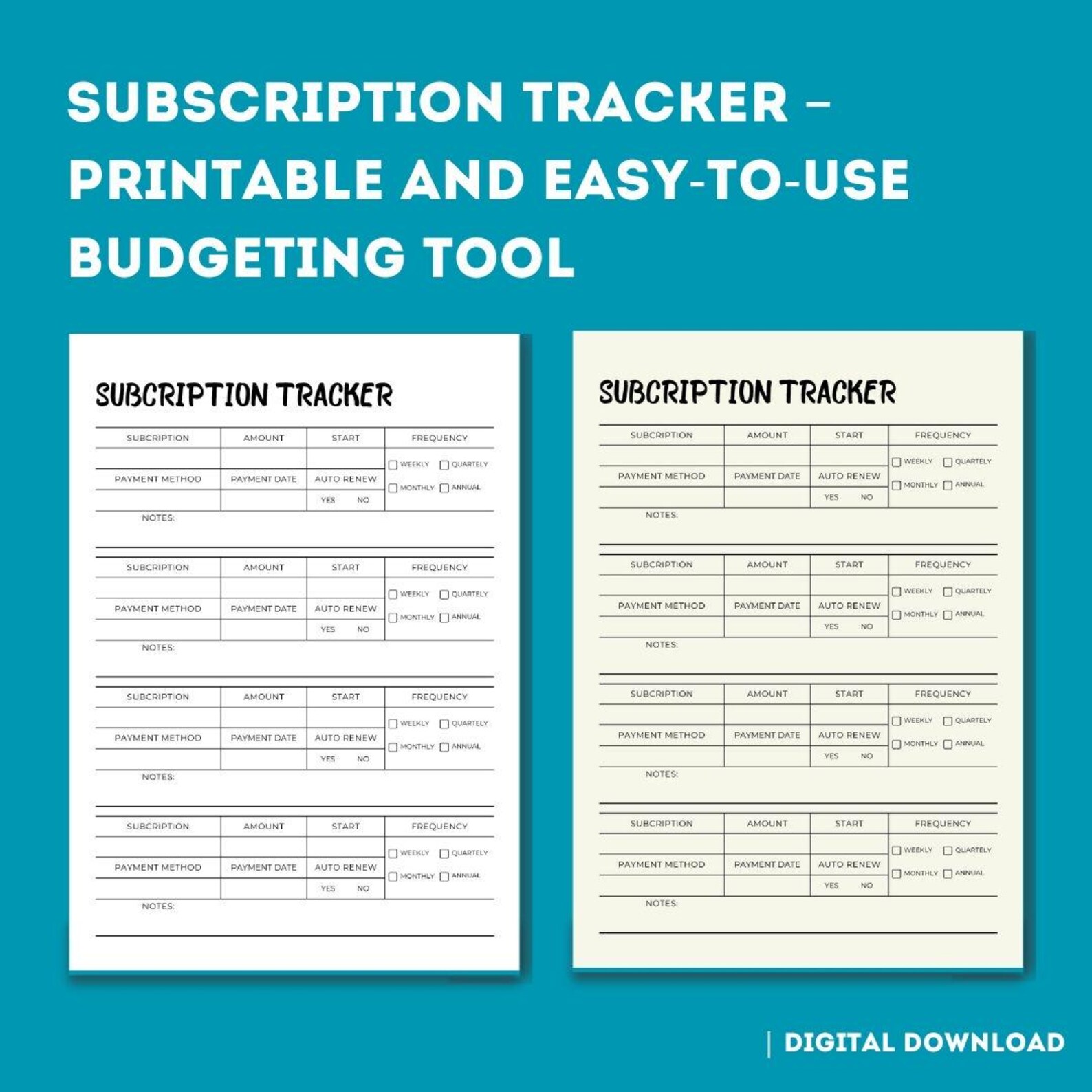 Subscription Tracker – Printable and Easy-to-use Budgeting Tool | A4 ...