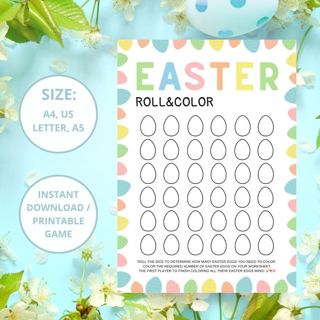 Roll & Color Easter Game – Fun Printable Activity for Kids! | A4, US ...
