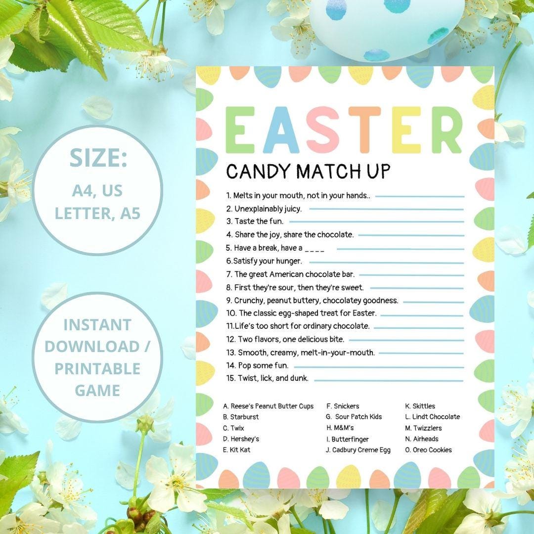 Easter Candy Matchup – Fun Printable Game for All Ages! | A4, US Letter ...