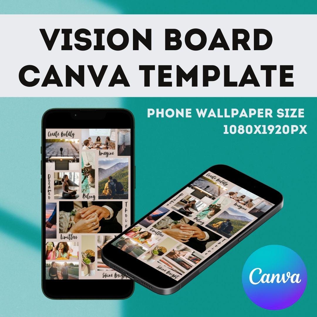 Editable Vision Board Canva Template for Phone Wallpapers (1080x1920px ...