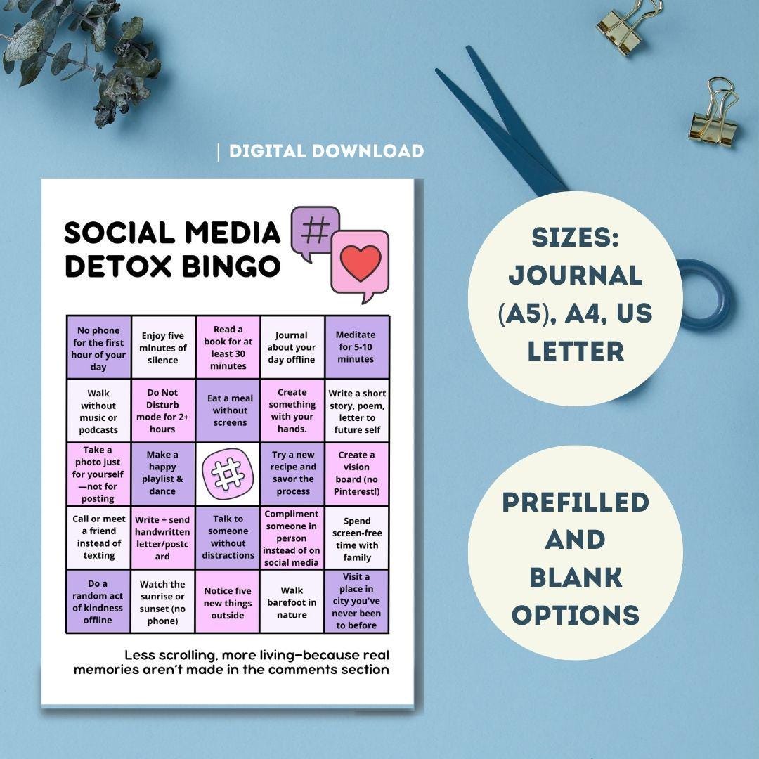 Social Media Detox Bingo Printable & Canva Template – Digital Self-care ...