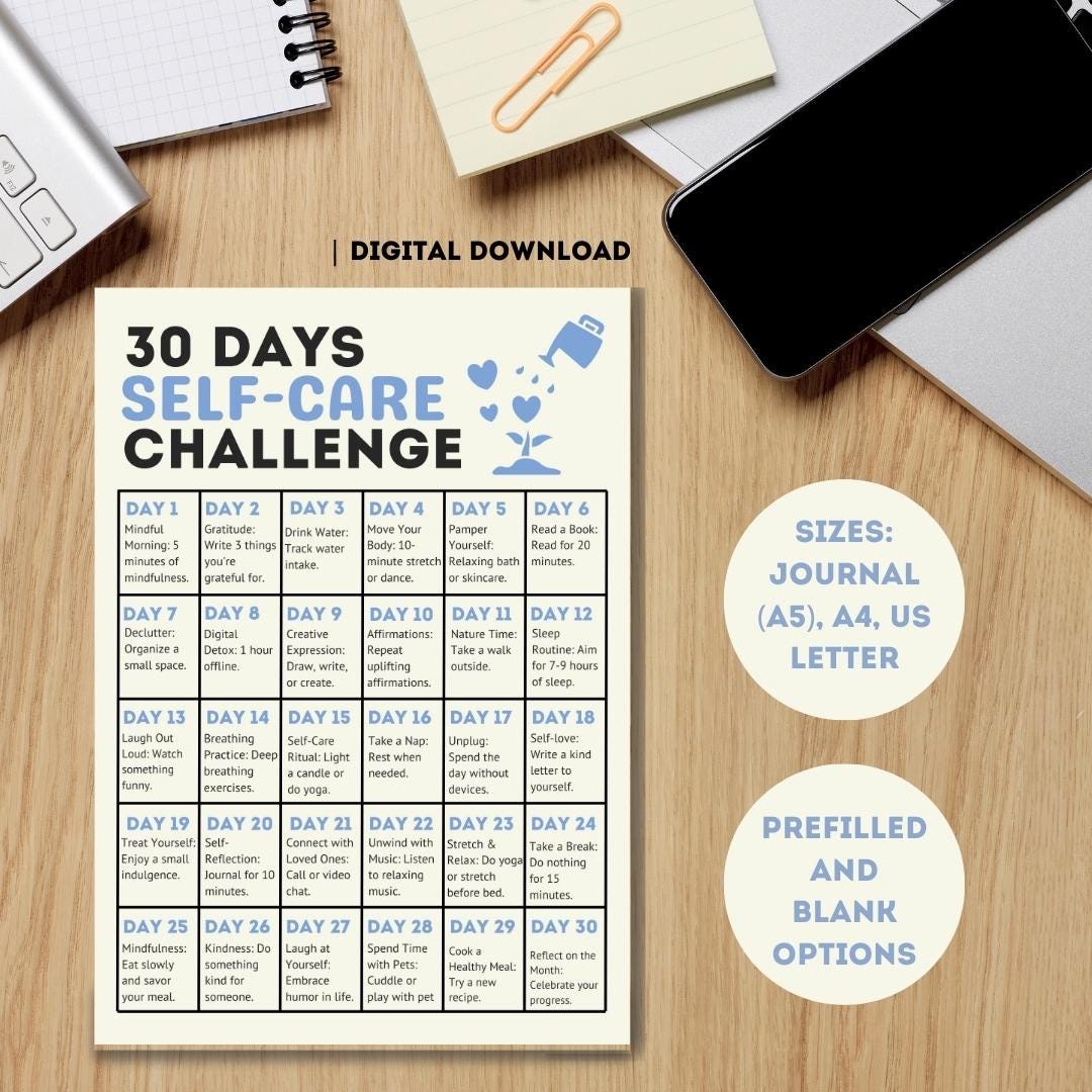 30-day Self-care Challenge Printable | Daily Self-care Tasks | Wellness ...