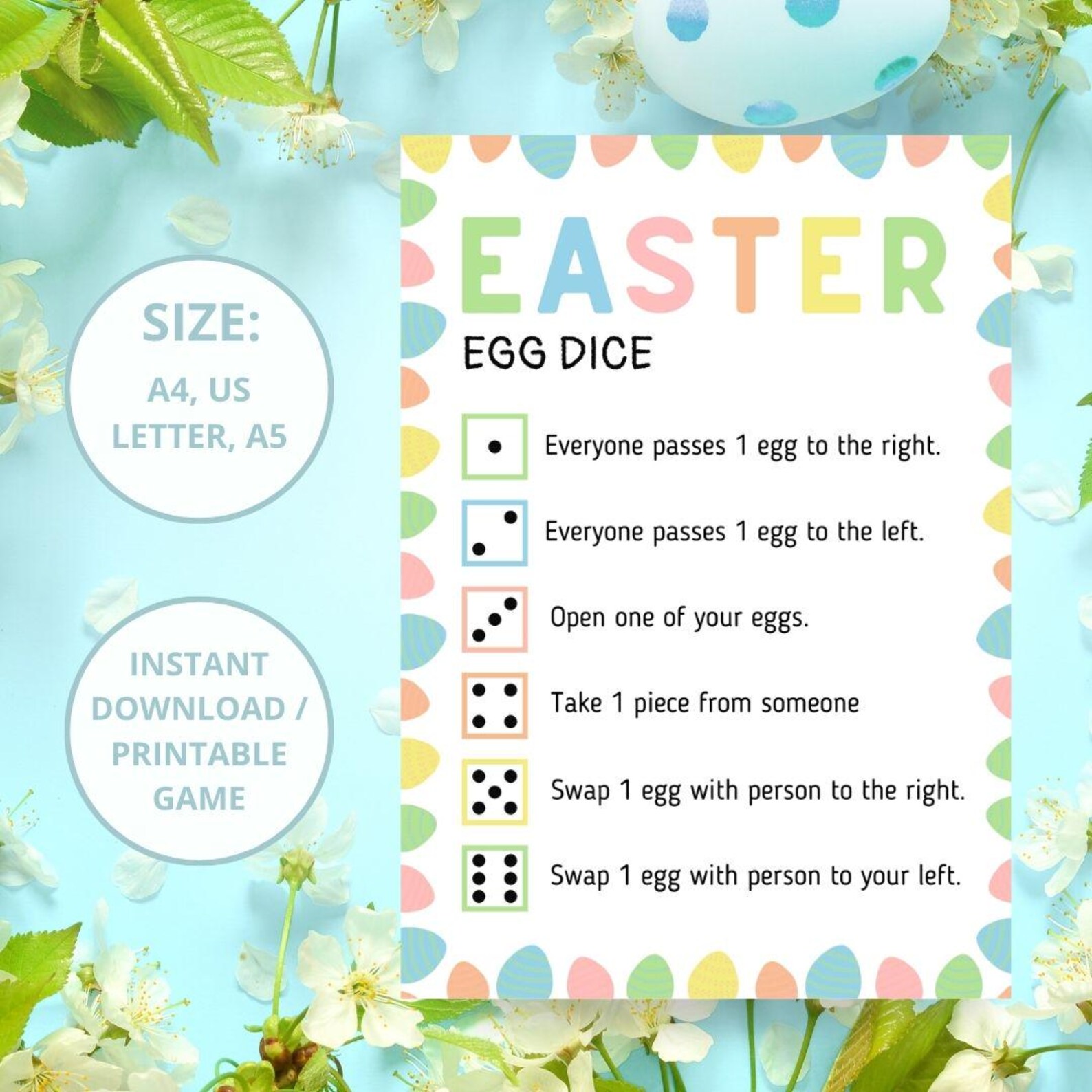 Easter Egg Dice Game – Fun & Interactive Easter Party Game! | A4, US ...
