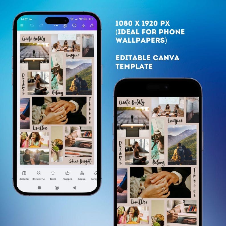 Editable Vision Board Canva Template for Phone Wallpapers (1080x1920px ...